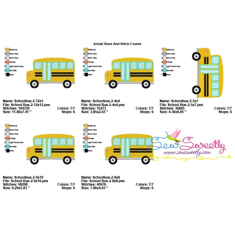 School Bus-2 Embroidery Design Pattern