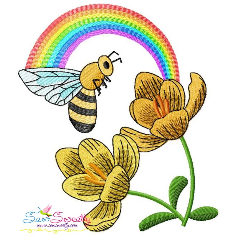 Bee Flowers And Rainbow Embroidery Design Pattern Bundle