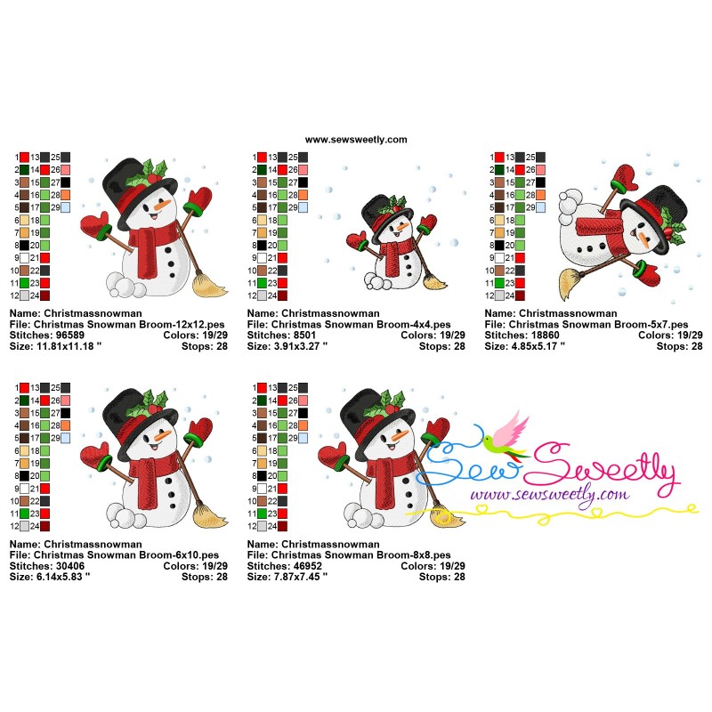 Christmas Snowman Broom Embroidery Design Pattern