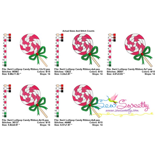 Swirl Lollipop Candy Ribbon Embroidery Design Pattern