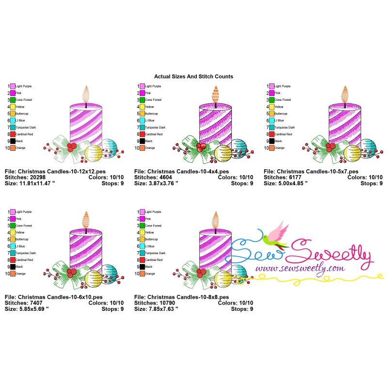 Christmas Candle-10 Light Fill Embroidery Design Pattern