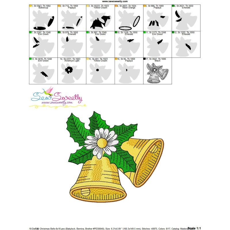 Christmas Bells And Daisy Embroidery Design Pattern