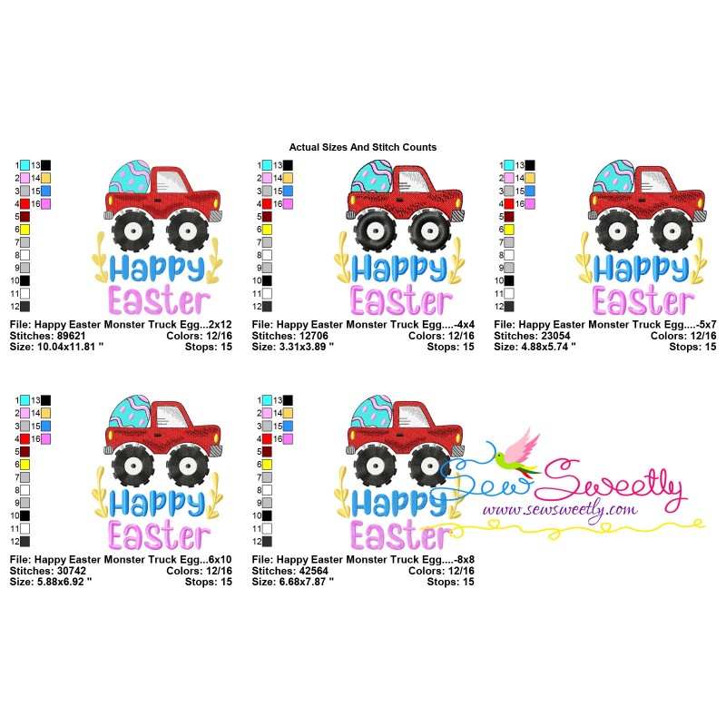 Happy Easter Monster Truck With Egg Embroidery Design Pattern