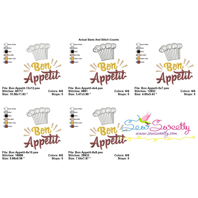 Bon Appetit Kitchen Lettering Embroidery Design Pattern