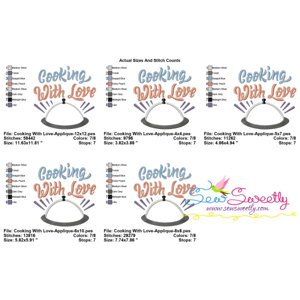 Cooking With Love Kitchen Lettering Applique Design Pattern