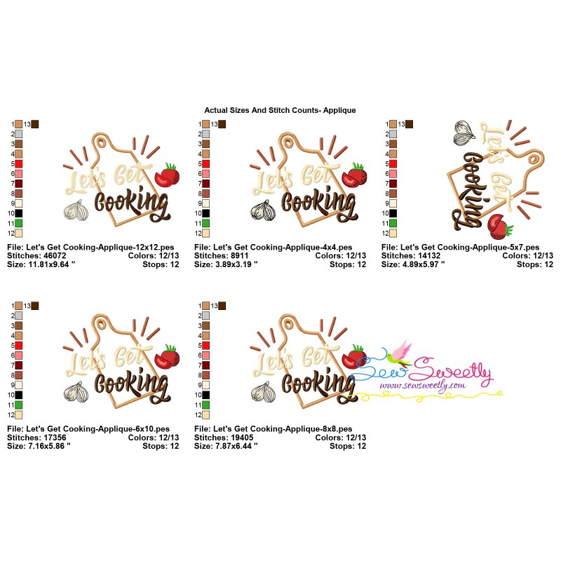 Let's Get Cooking Kitchen Lettering Applique Design Pattern