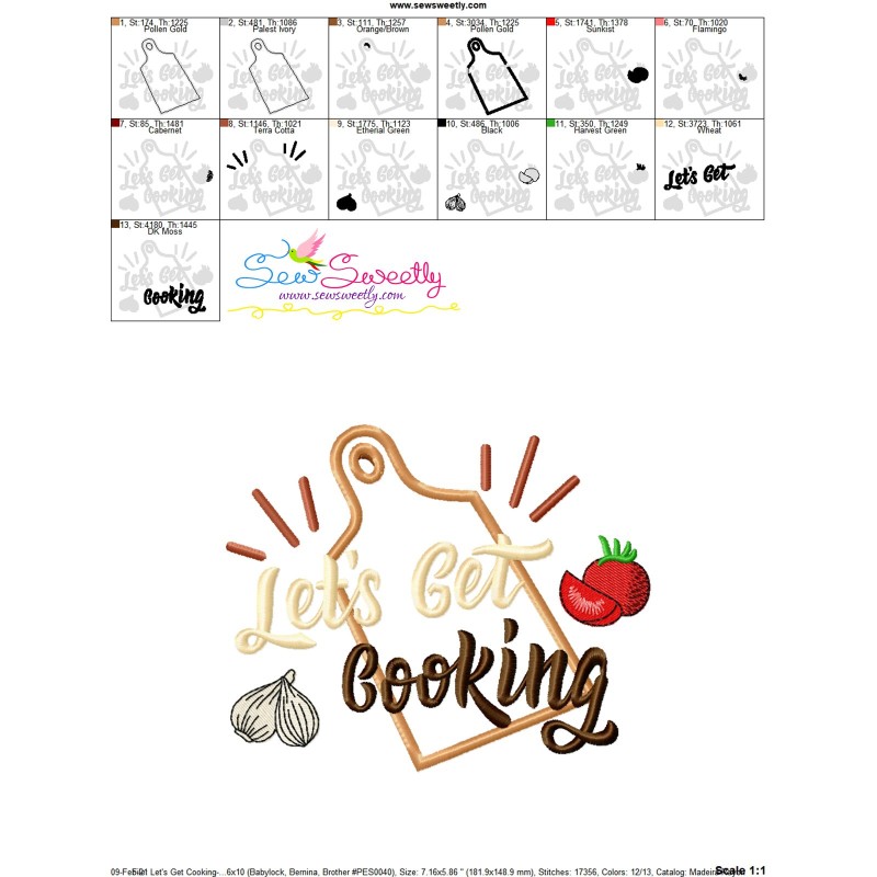 Let's Get Cooking Kitchen Lettering Applique Design Pattern