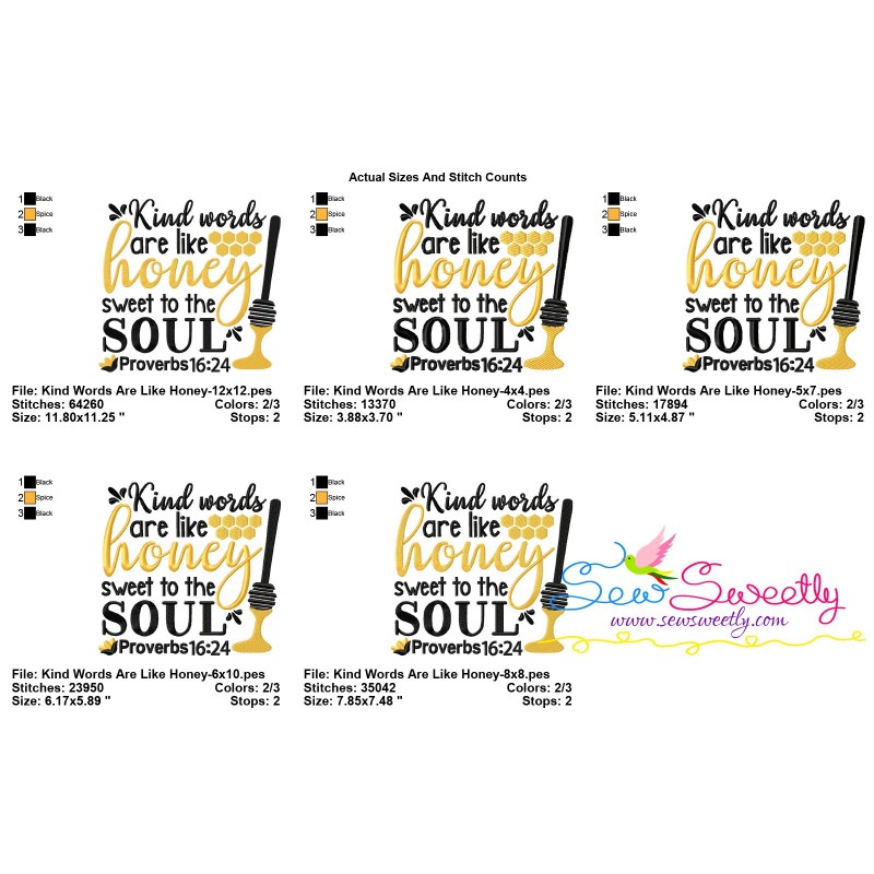 Kind Words Are Like Honey Lettering Embroidery Design Pattern