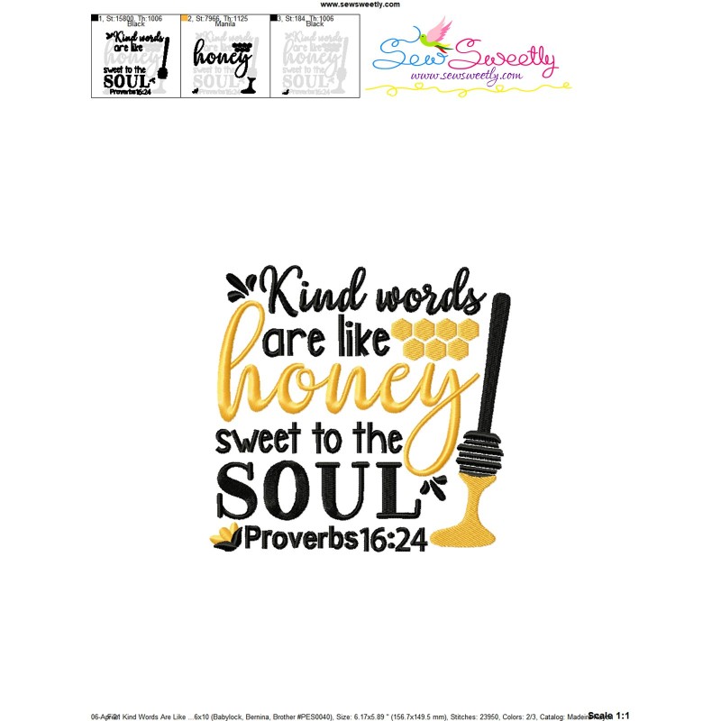 Kind Words Are Like Honey Lettering Embroidery Design Pattern