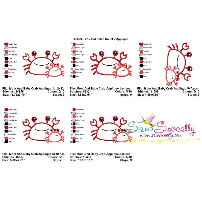 Mom And Baby Crab Applique Design Pattern