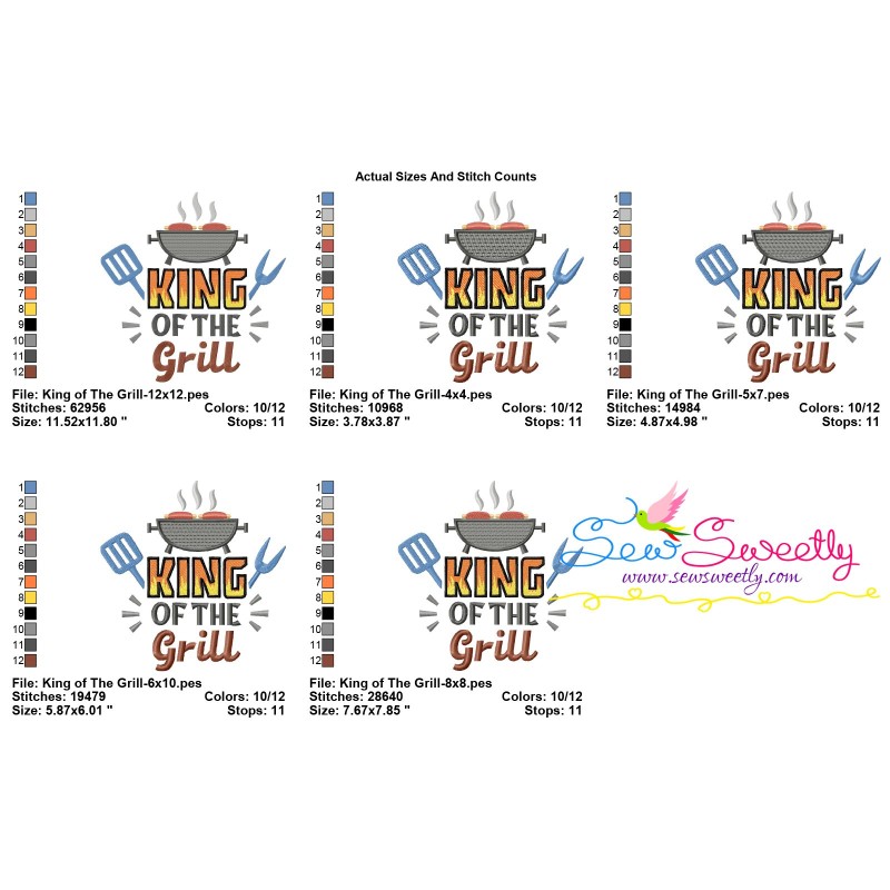 King of The Grill Barbeque Lettering Embroidery Design Pattern
