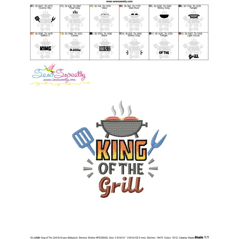 King of The Grill Barbeque Lettering Embroidery Design Pattern