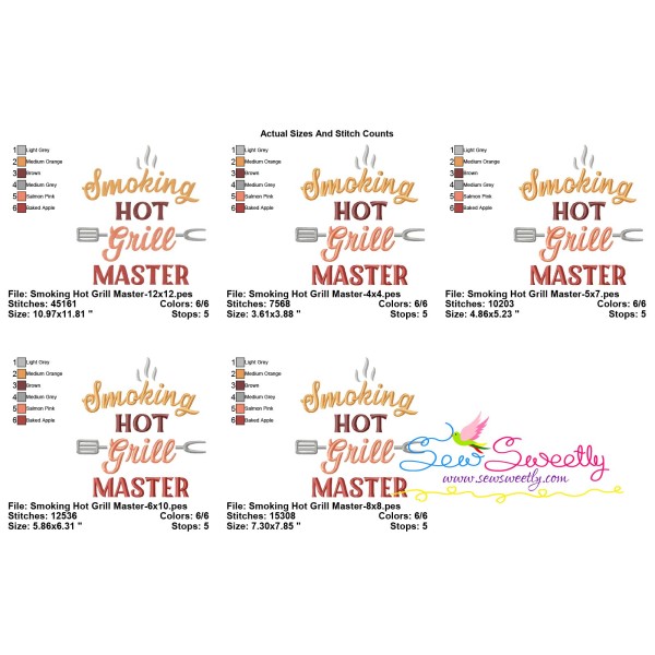 Smoking Hot Grill Master Barbeque Lettering Embroidery Design Pattern