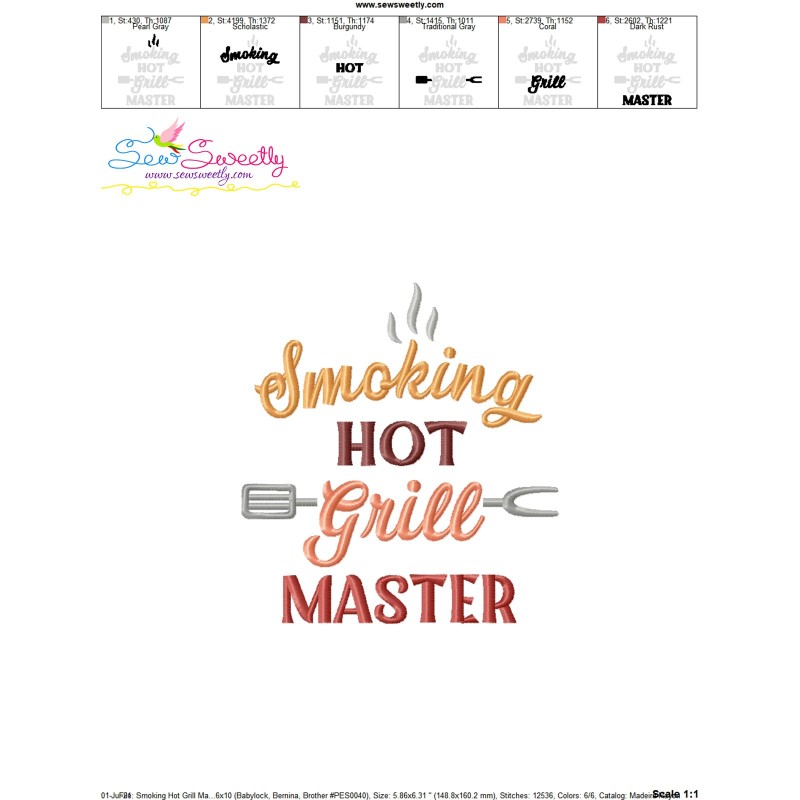 Smoking Hot Grill Master Barbeque Lettering Embroidery Design Pattern