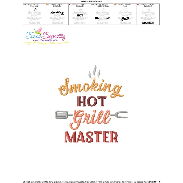 Smoking Hot Grill Master Barbeque Lettering Embroidery Design Pattern