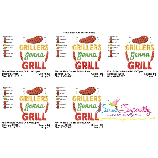 Grillers Gonna Grill Barbeque Lettering Embroidery Design Pattern