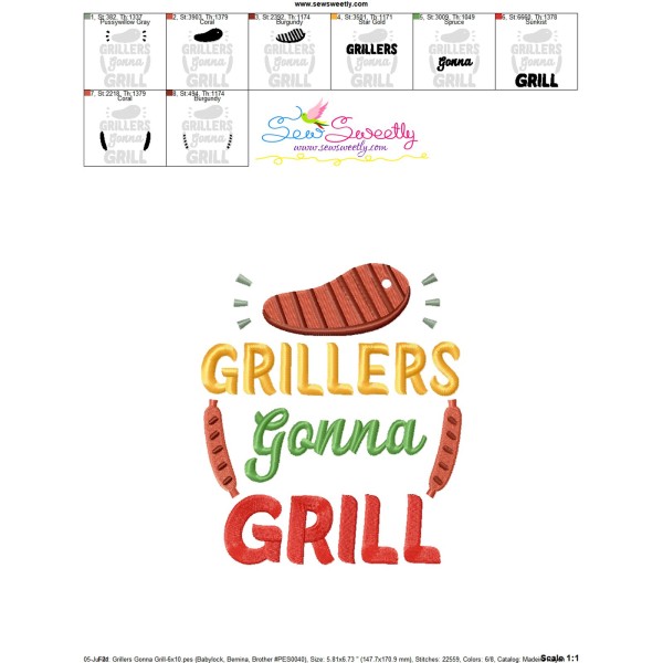 Grillers Gonna Grill Barbeque Lettering Embroidery Design Pattern