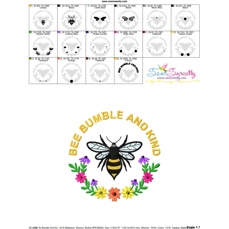 Be Bumble And Kind Frame Bee Lettering Embroidery Design Pattern For Pillow