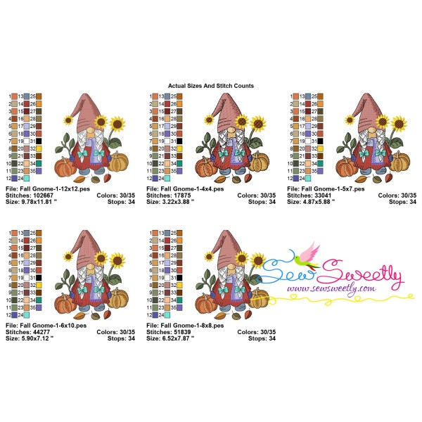 Fall Gnome-1 Embroidery Design Pattern