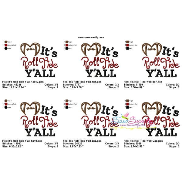 It's Roll Tide Y'all Football Embroidery Design Pattern