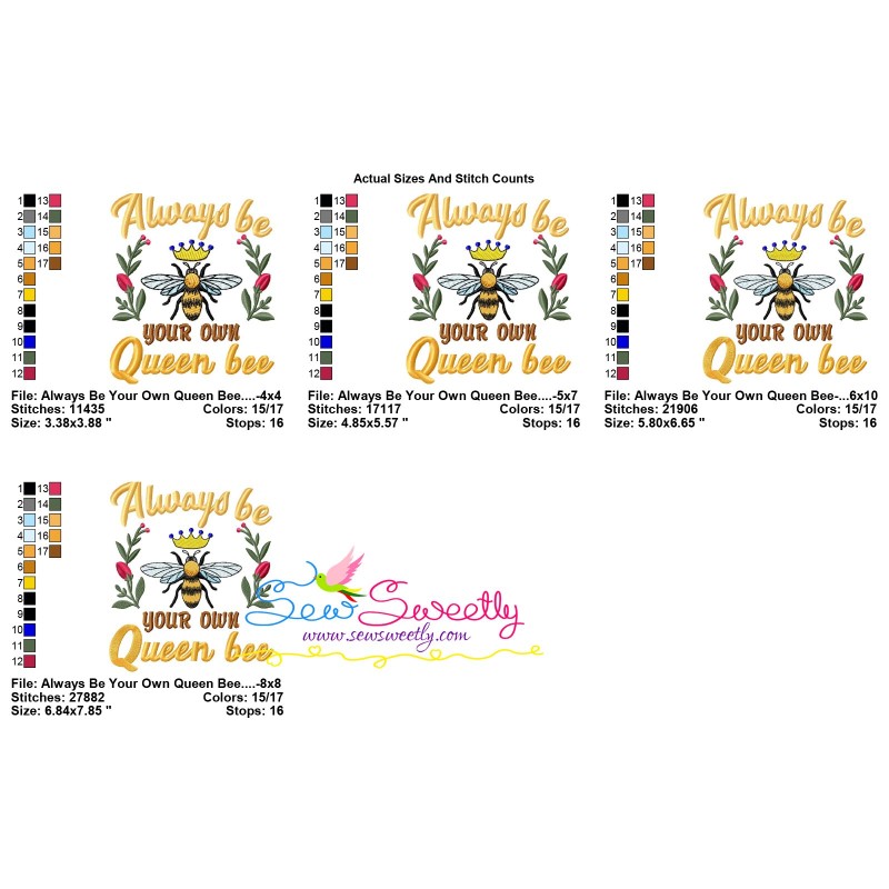 Free Always Be Your Own Queen Bee Embroidery Design Pattern