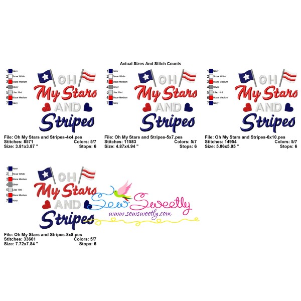 Free Oh My Stars and Stripes Patriotic Embroidery Design Pattern