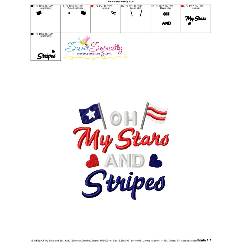 Free Oh My Stars and Stripes Patriotic Embroidery Design Pattern