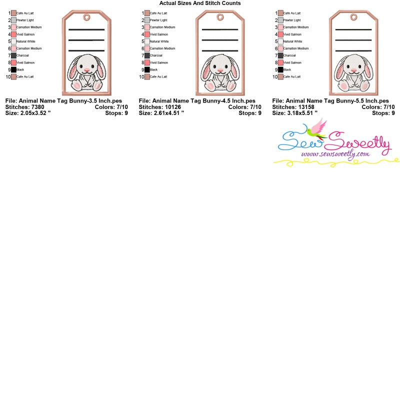 Animal Name Tag Bunny ITH Embroidery Design Pattern With Free Font