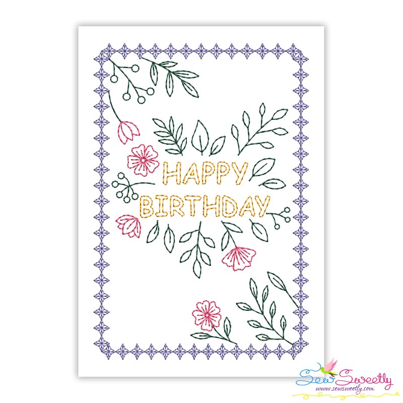 Cardstock Embroidery Design Pattern Happy Birthday Floral Greeting Card Cardstock Embroidery Design Pattern Happy Birthday Floral Greeting Card