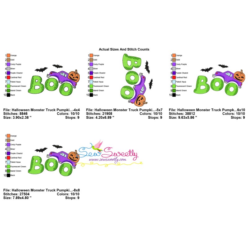 Halloween Monster Truck Pumpkin Boo Embroidery Design Pattern