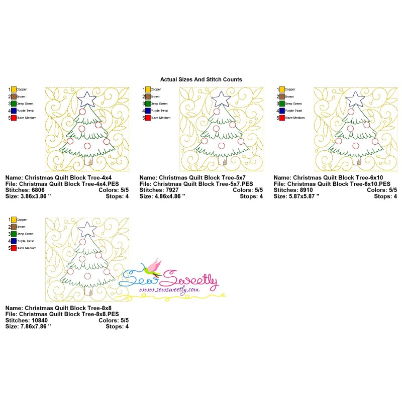 Christmas Quilt Block Tree Embroidery Design Pattern