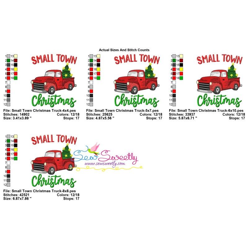 Small Town Christmas Red Truck Embroidery Design Pattern