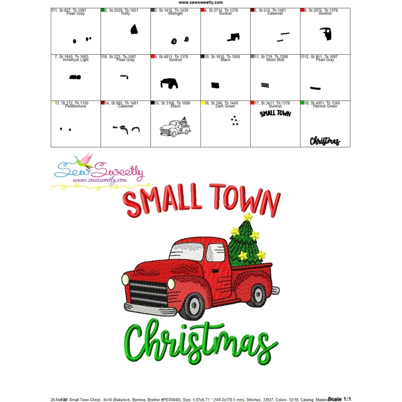 Small Town Christmas Red Truck Embroidery Design Pattern