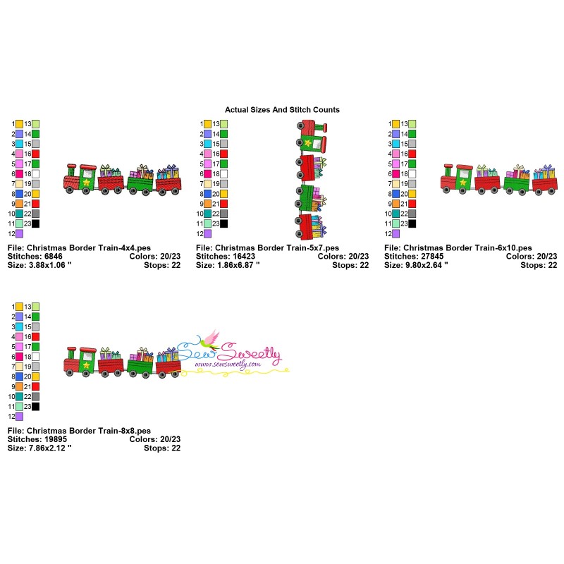 Christmas Border Train Embroidery Design Pattern