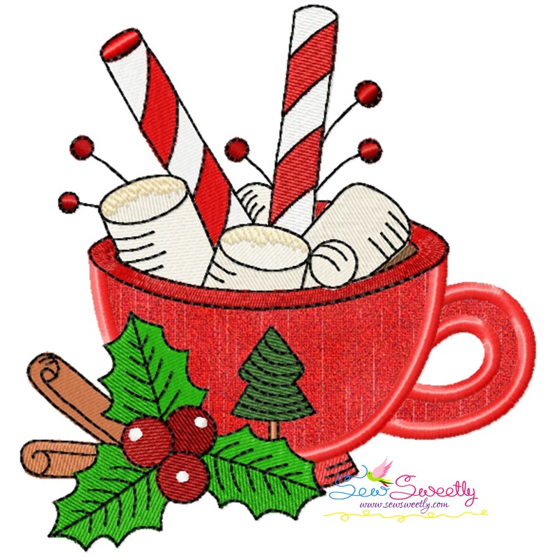Christmas Hot Chocolate Cups Applique Design Bundle