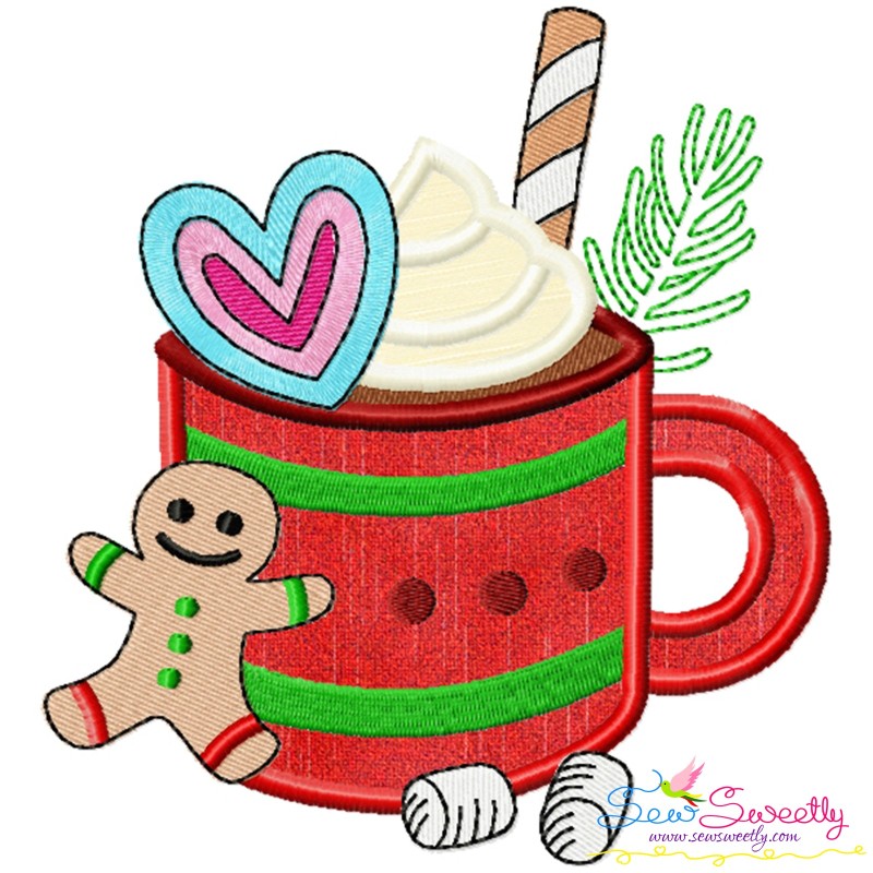 Christmas Hot Chocolate Cups Applique Design Bundle