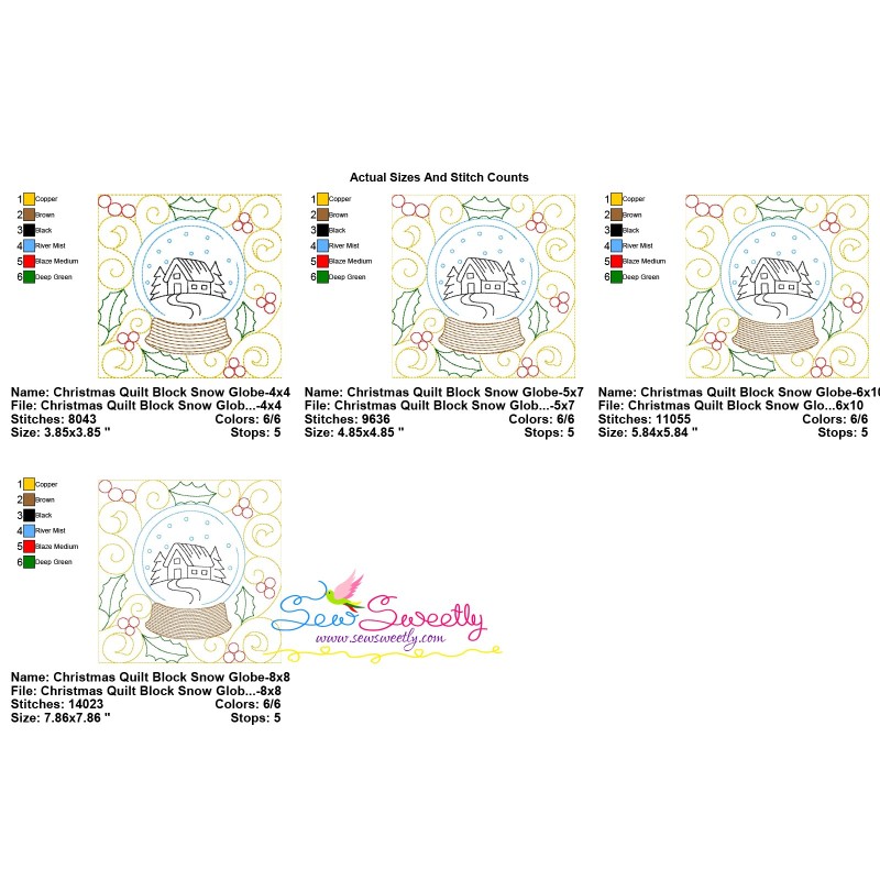 Christmas Quilt Block Snow Globe Embroidery Design Pattern