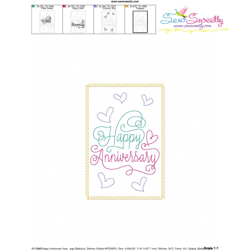 Cardstock Embroidery Design Pattern | Happy Anniversary Hearts-3