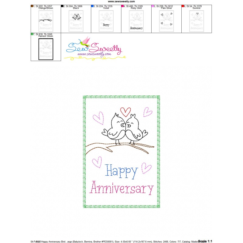 Cardstock Embroidery Design Pattern | Happy Anniversary Birds