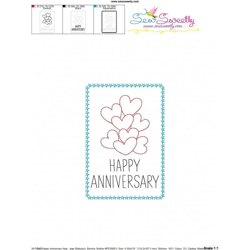 Cardstock Embroidery Design Pattern | Happy Anniversary Hearts