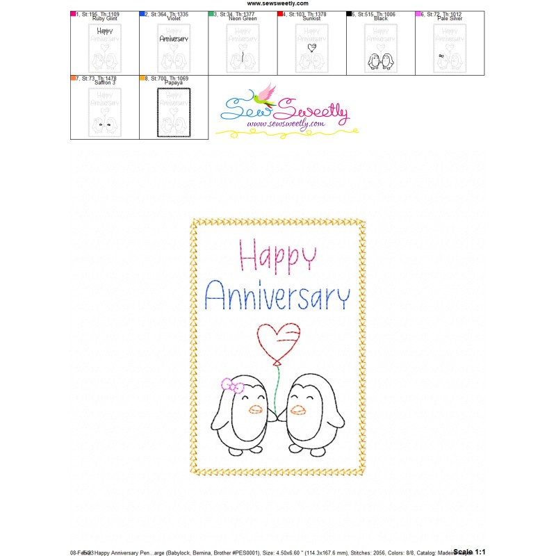 Cardstock Embroidery Design Pattern | Happy Anniversary Penguins