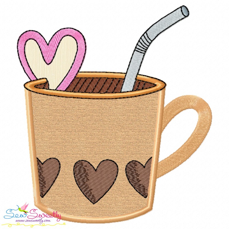 Valentine's Hot Chocolate Cups Applique Design Pattern Bundle
