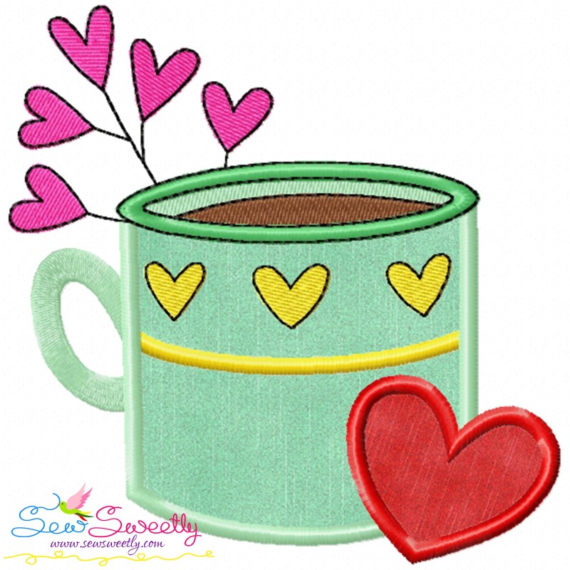 Valentine's Hot Chocolate Cups Applique Design Pattern Bundle