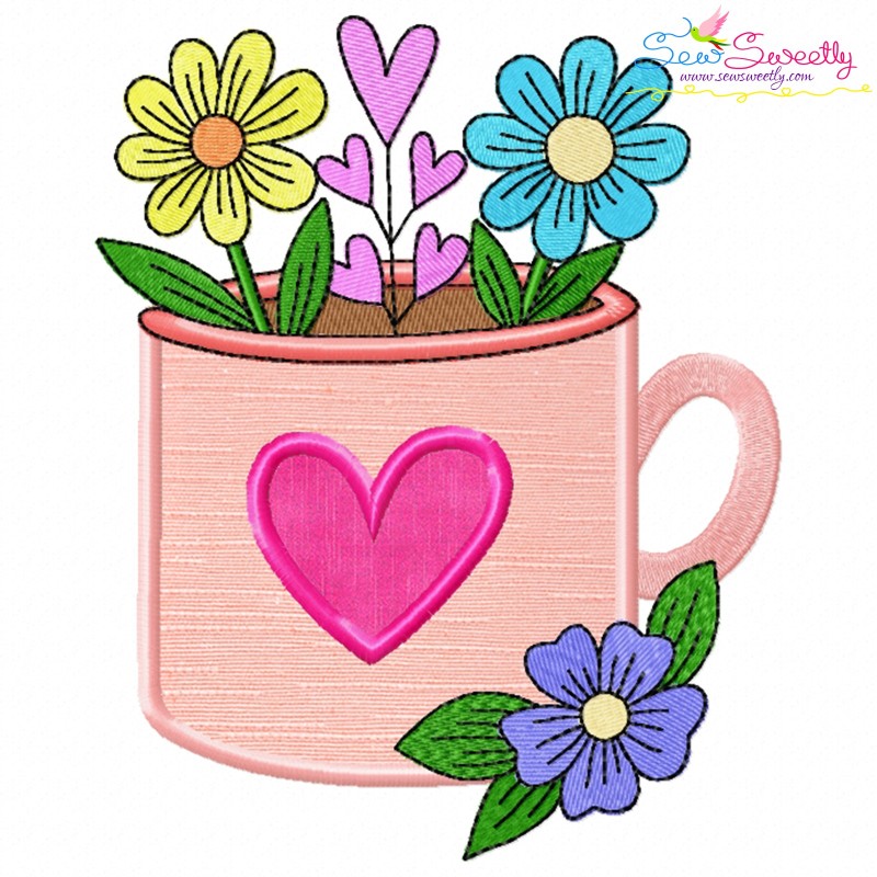 Valentine's Hot Chocolate Cups Applique Design Pattern Bundle