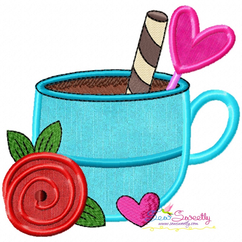 Valentine's Hot Chocolate Cups Applique Design Pattern Bundle