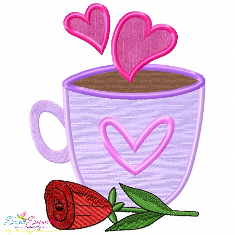 Valentine's Hot Chocolate Cups Applique Design Pattern Bundle