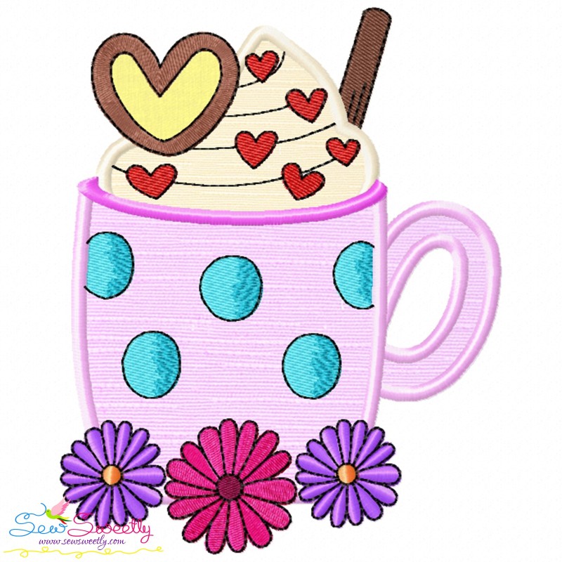 Valentine's Hot Chocolate Cups Applique Design Pattern Bundle