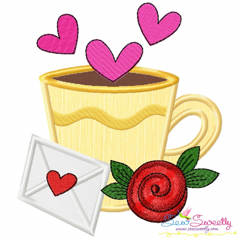 Valentine's Hot Chocolate Cups Applique Design Pattern Bundle