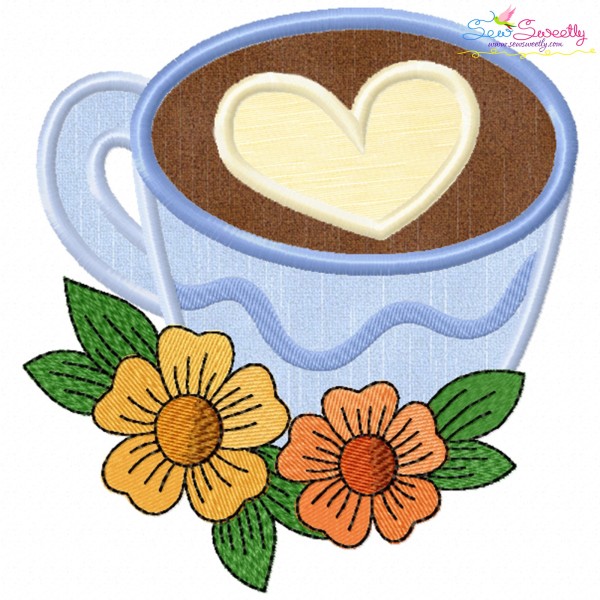 Valentine's Hot Chocolate Cups Applique Design Pattern Bundle