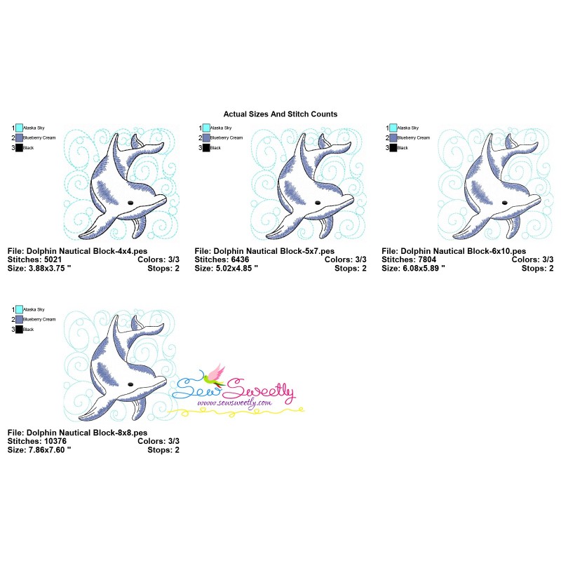 Embroidery Design Pattern - Dolphin Nautical Quilt Block